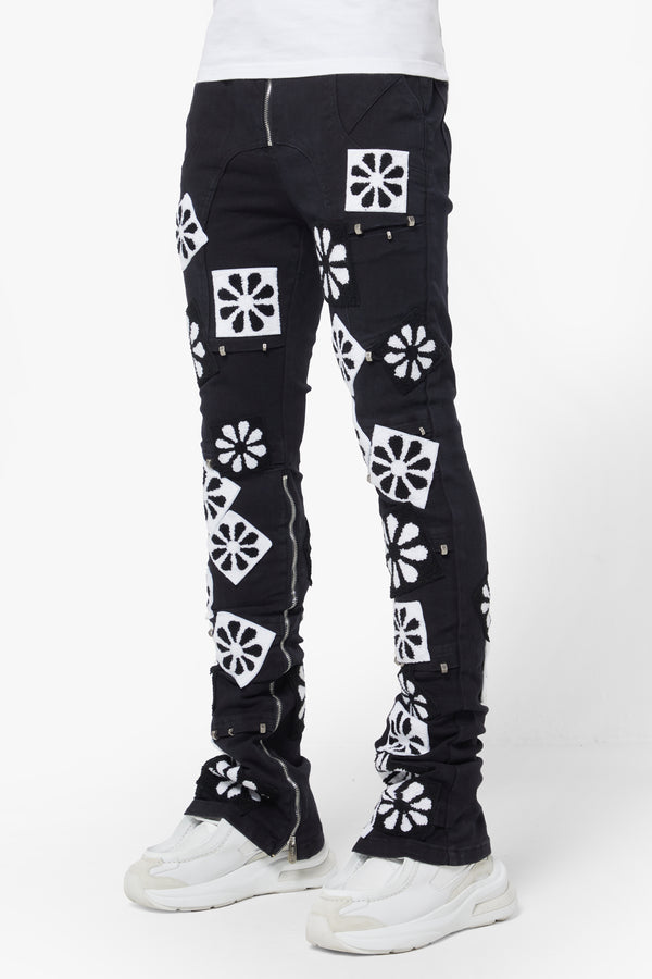 Obsidian Black Flowers Denim - Guapi Clothing