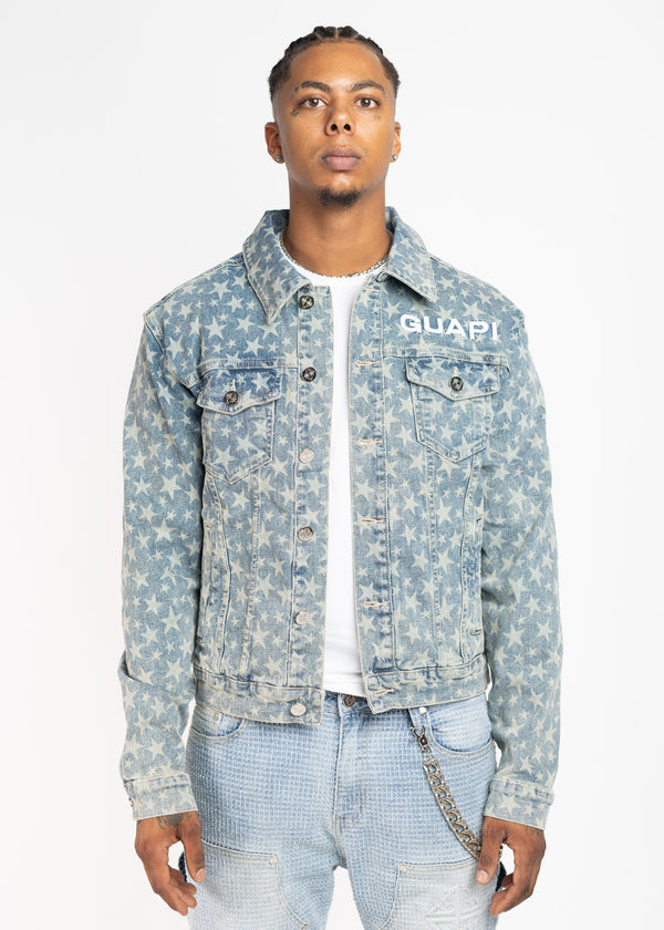 Vintage Blue Stars Denim Jacket - Guapi Clothing