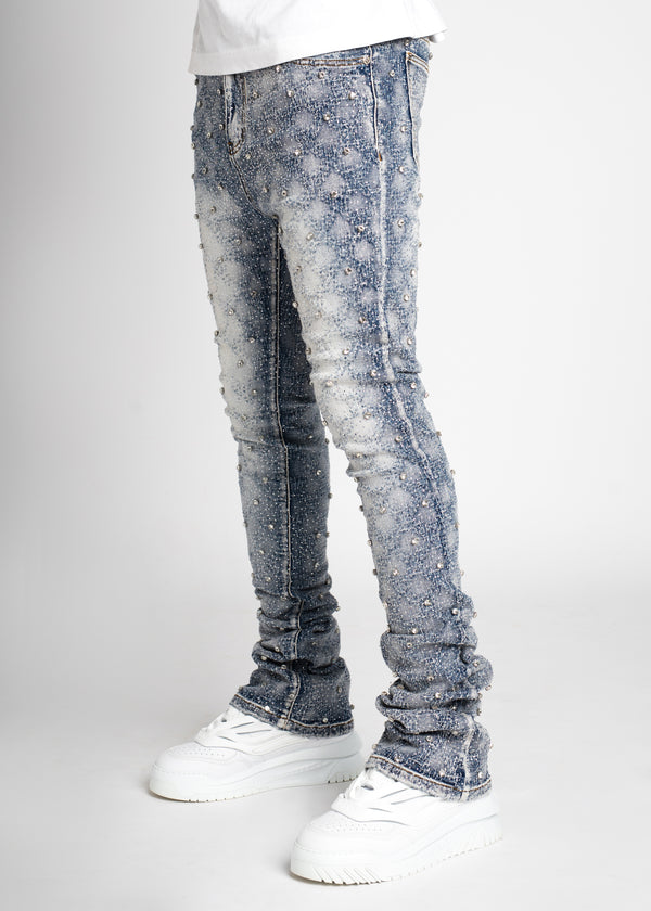 Aqua Blue Embellished Denim - Guapi Clothing