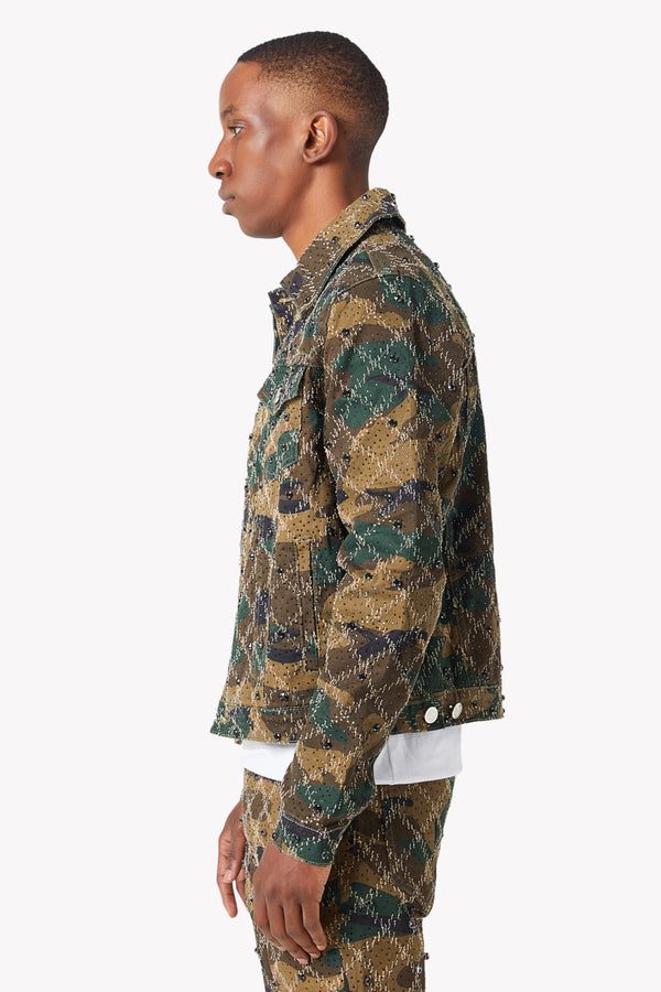 Camo Embellished Denim Jacket - Guapi Clothing