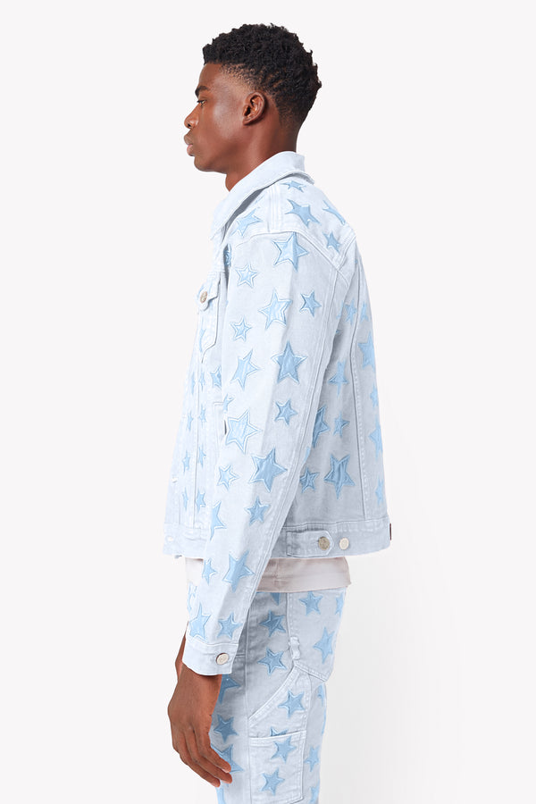 Aqua Blue Stars Denim Jacket - Guapi Clothing