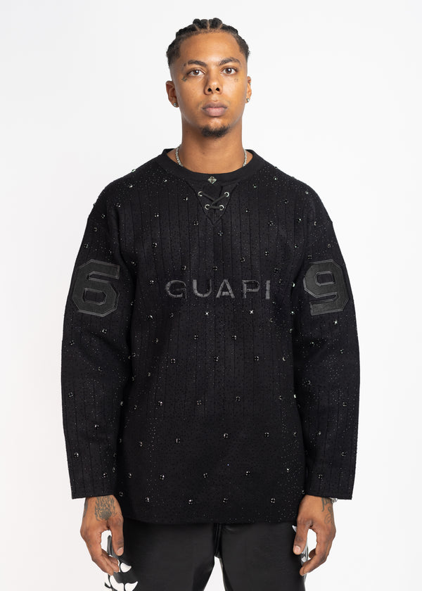 All Black Knit Hockey Jersey - Guapi Clothing