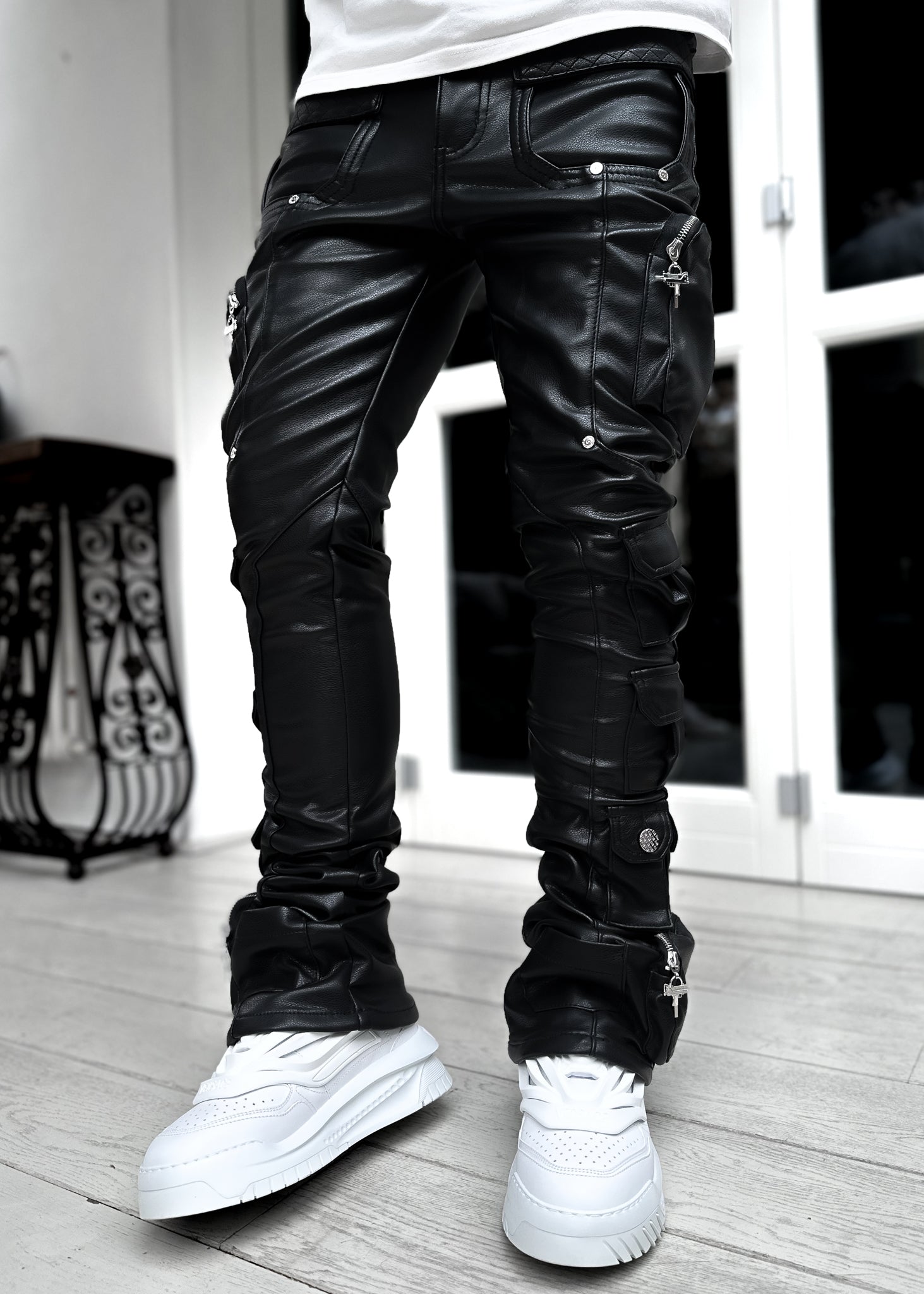 Obsidian Black Cargo Leather Pant - Guapi Clothing